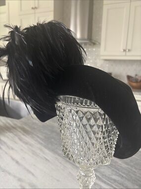 Accessories | 194s Vintage Velvet Hat With Ostrich Pom Pom Plume In ...